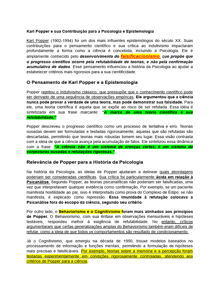 Popper: Falsificabilidade na Psicologia | PDF | Science | Karl Popper