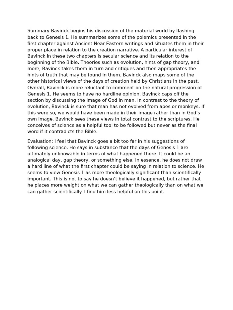 Bavinck on Genesis 1 and Science | PDF