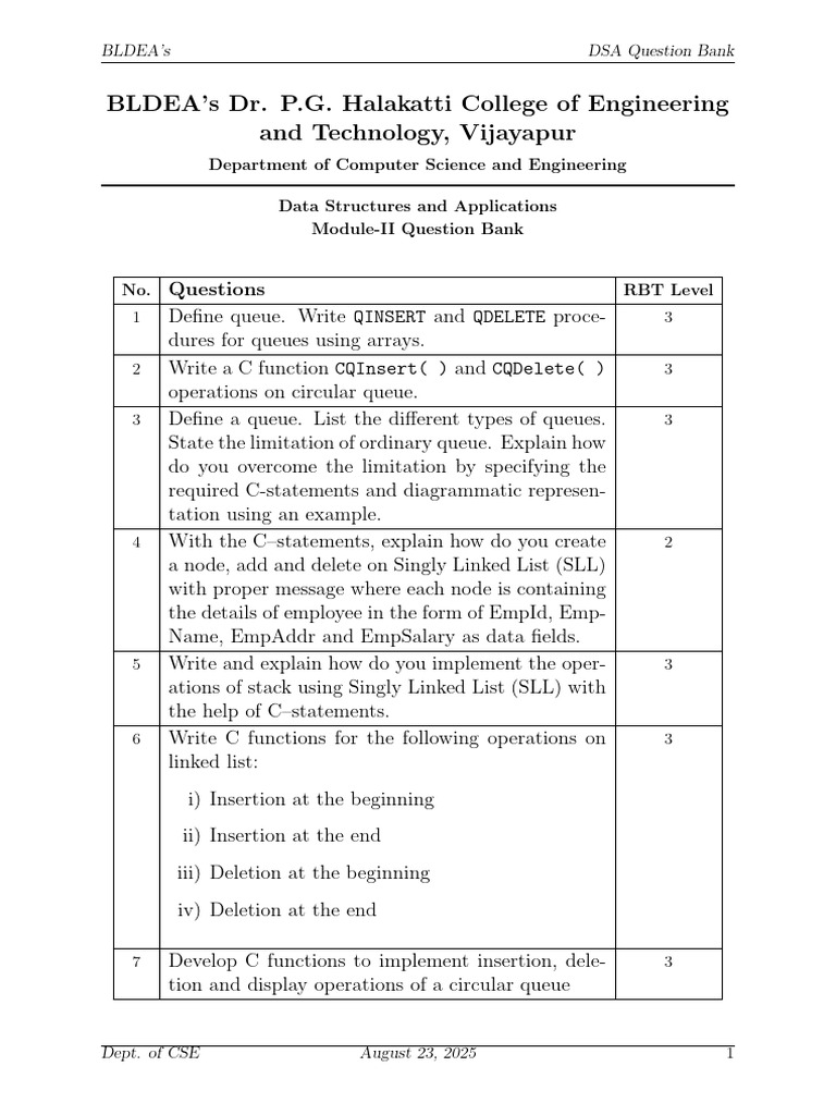 Dsa Question Bank Module-II | PDF | Queue (Abstract Data Type ...