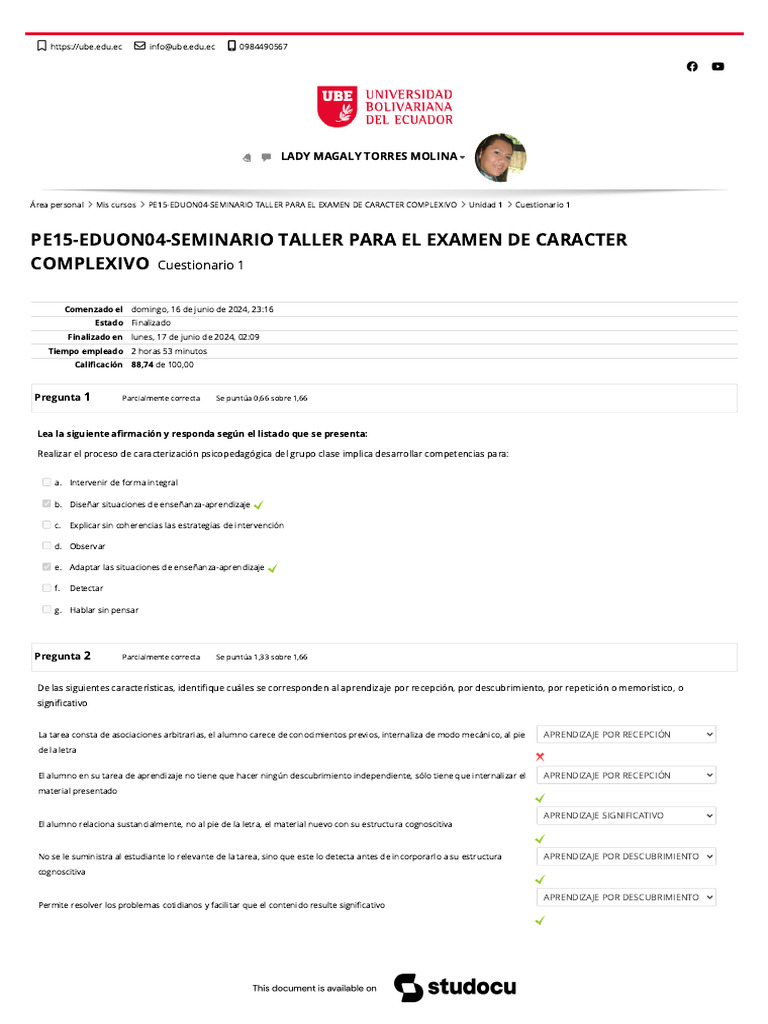 Cuestionario Examen Complexivo 1 | PDF | Aprendizaje | Maestros