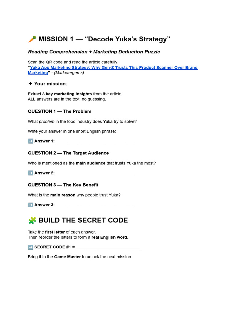 Escape Game - Yuka - Mission 1 | PDF