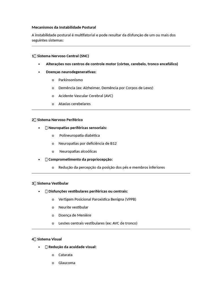 Mecanismos da Instabilidade Postural | PDF | Sistema vestibular ...
