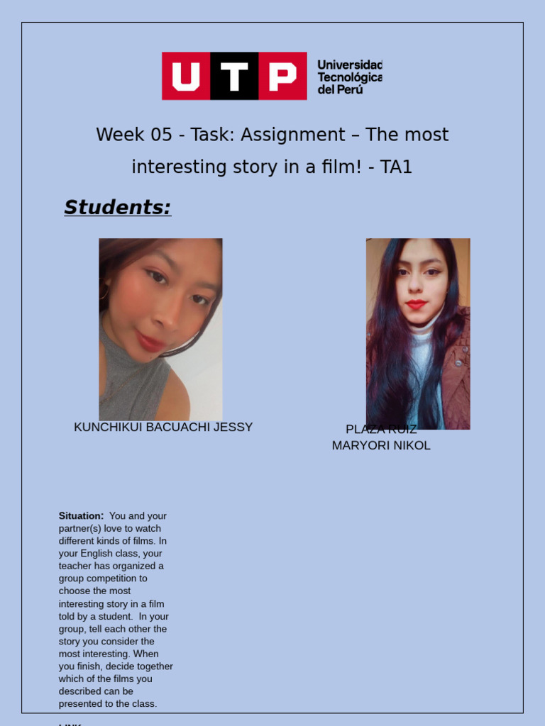 Week 05 Task Assignment The Most Interesting Story in A Film TA1 | PDF