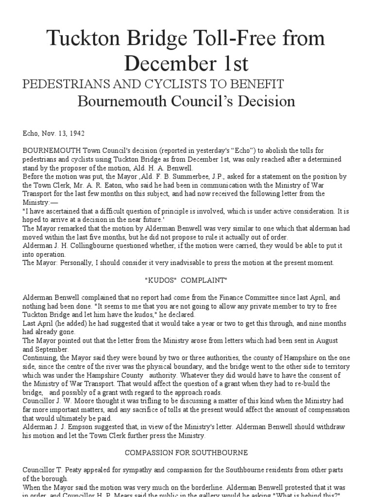 Tuckton Bridge Toll 1942 | PDF | Government | Transport