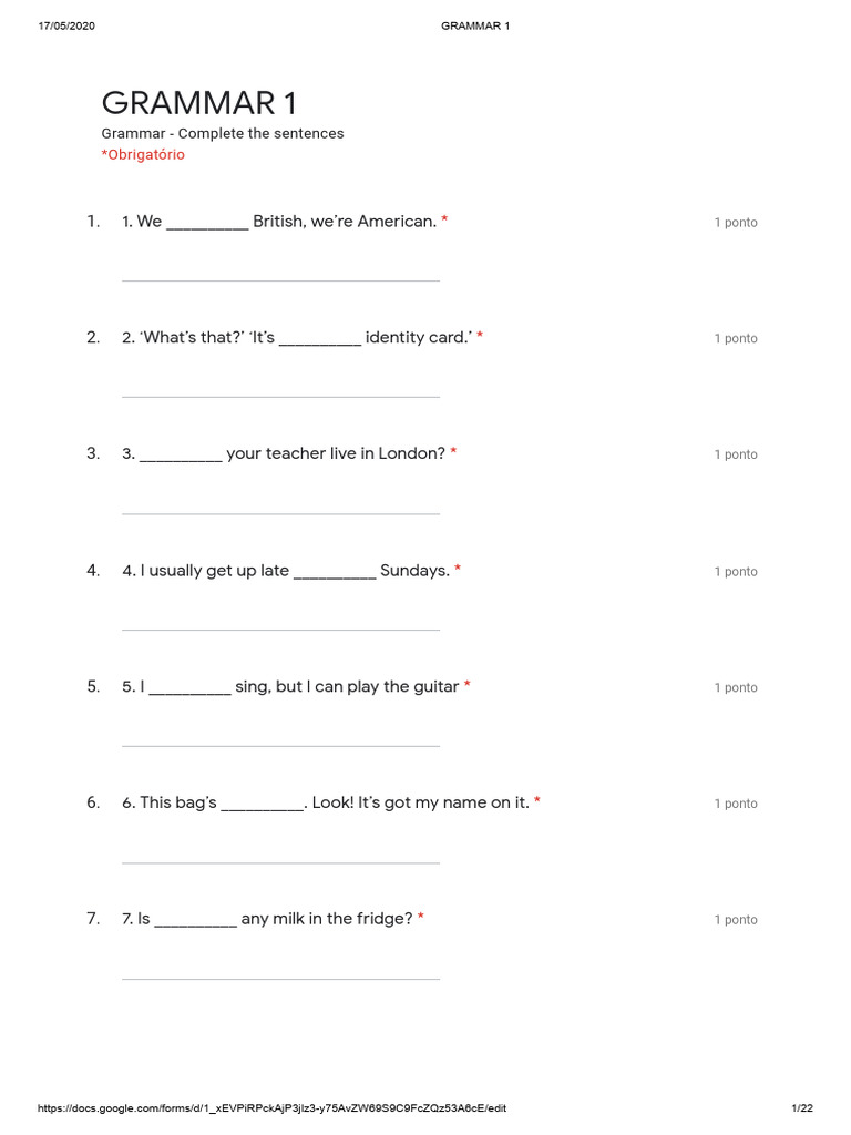 NEF Elementary - Evaluation End of The Course - Formulários Google ...