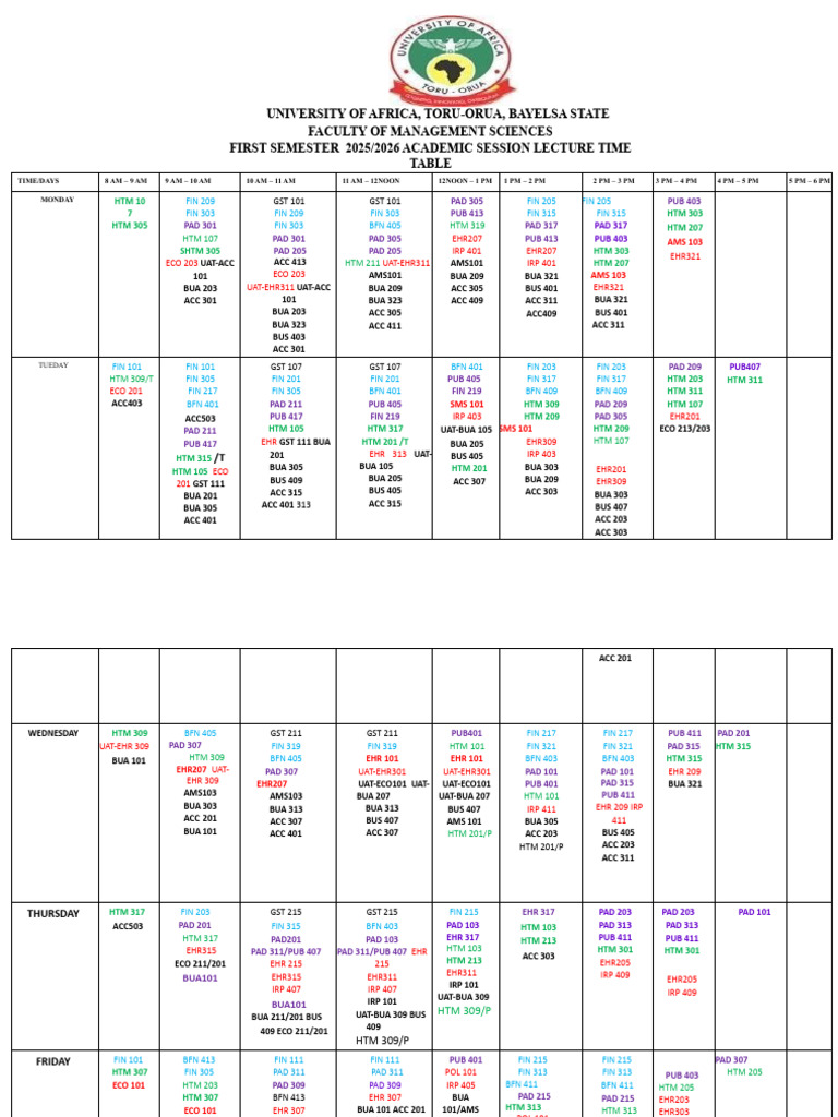 Edited Fms First Semester Time Table 2025 t0 2026 Session - 094603 | PDF