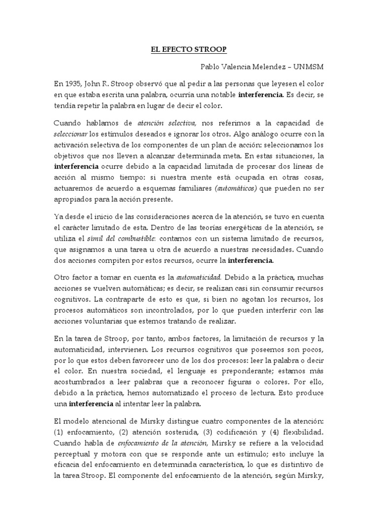 El Efecto Stroop | PDF | Atención | Corteza cerebral