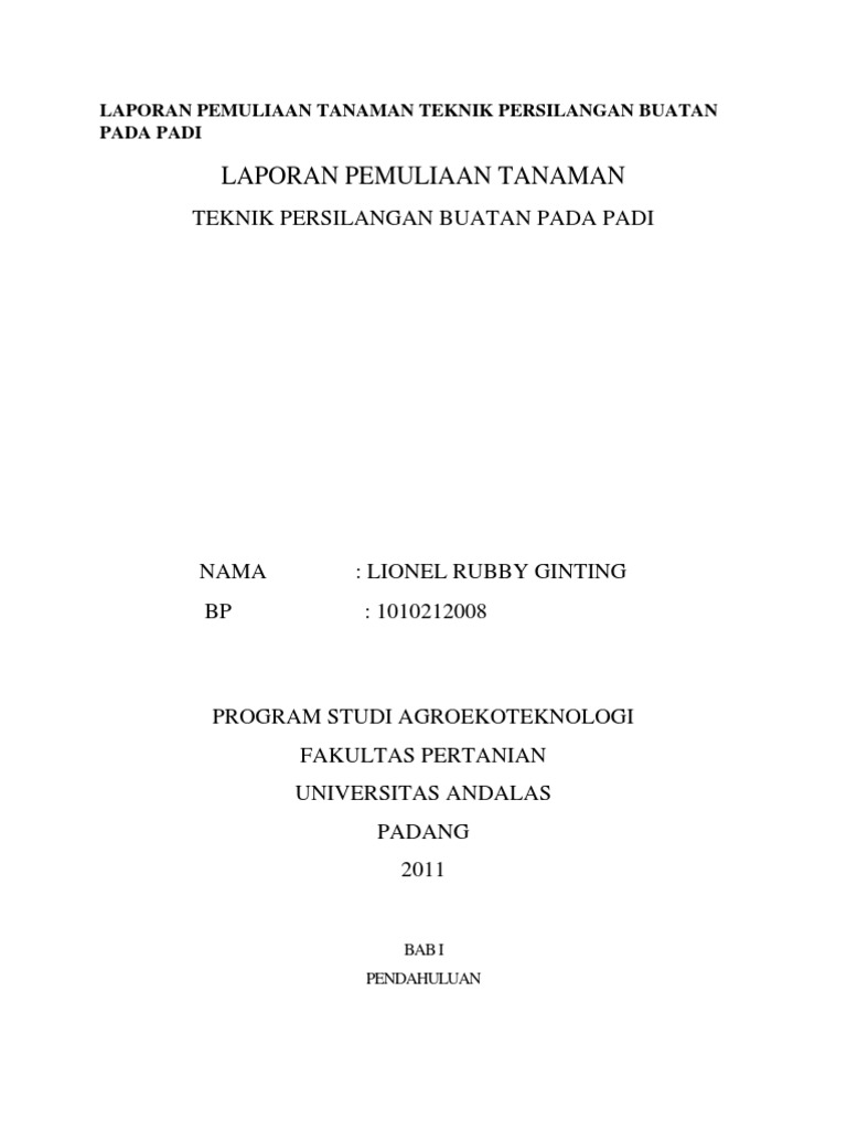 Laporan Pemuliaan Tanaman Teknik Persilangan Buatan Pada Padi | PDF ...