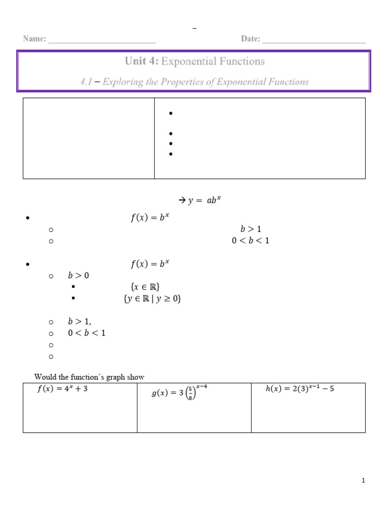 4.1 - Exploring the Properties of Exponential Functions | PDF