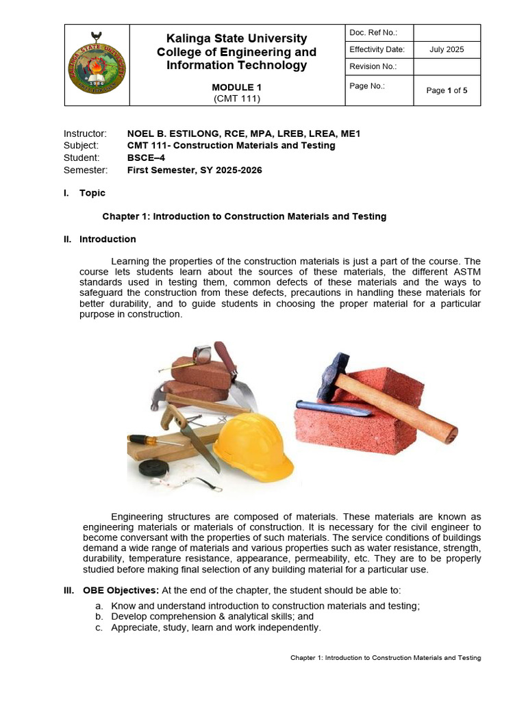 Module 1 (CMT 111) - Introduction | PDF | Concrete | Composite Material