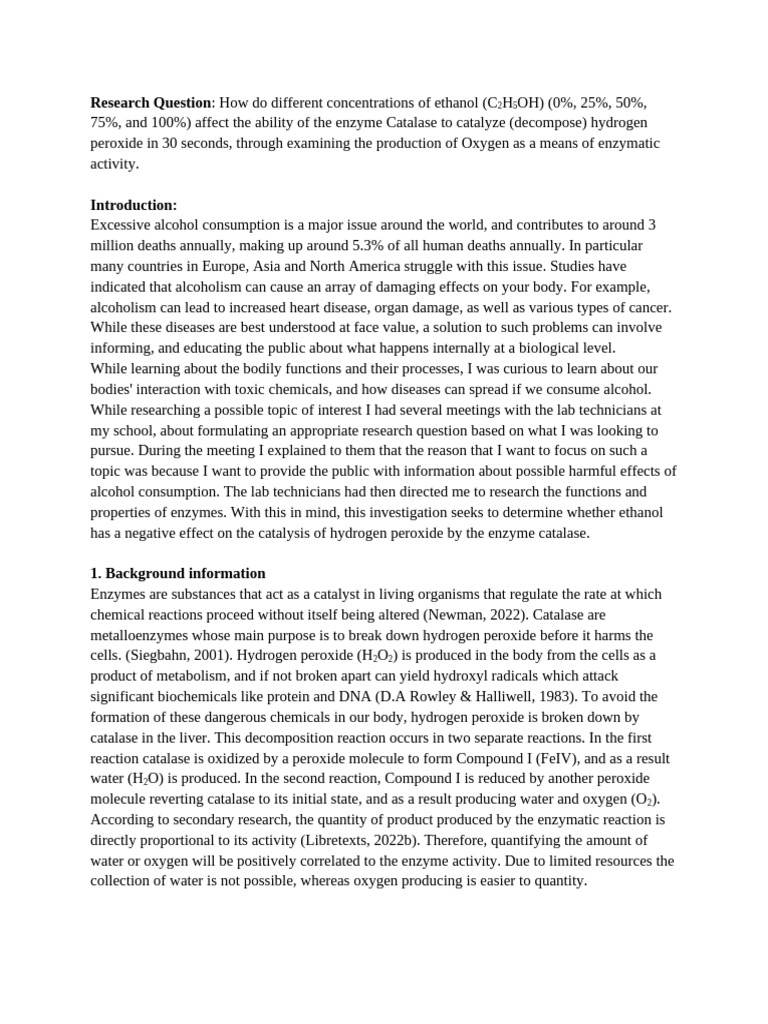 IBDP Biology IA | PDF | Catalase | Enzyme