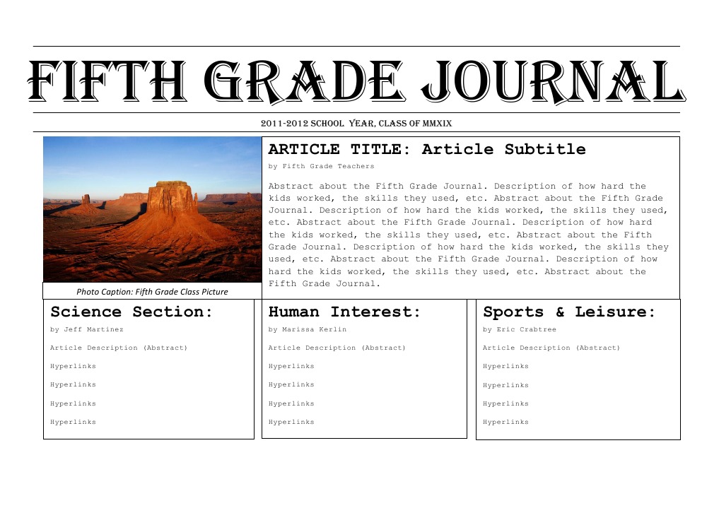 Fifth Grade Journal Highlights 2011-2012 | PDF
