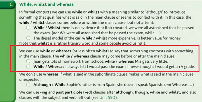 Grammar - How To Use While and Whereas | PDF