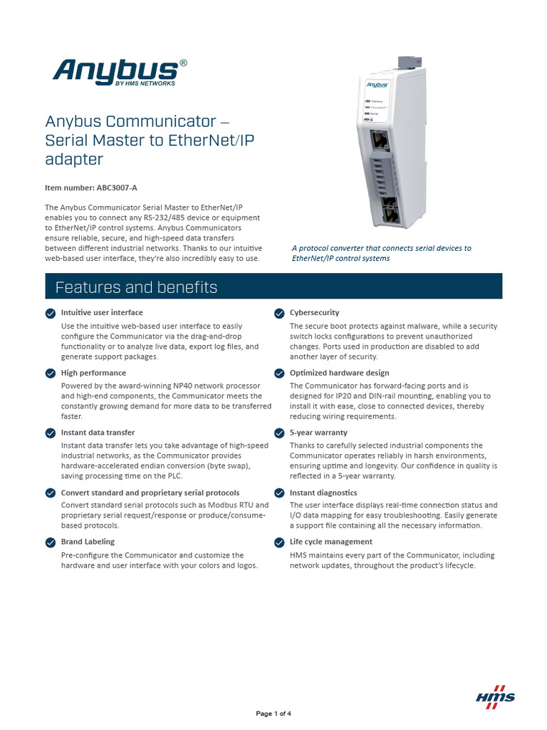 Hms ABC3007 a en Anybus Communicator – Serial Master to EtherNetIP ...