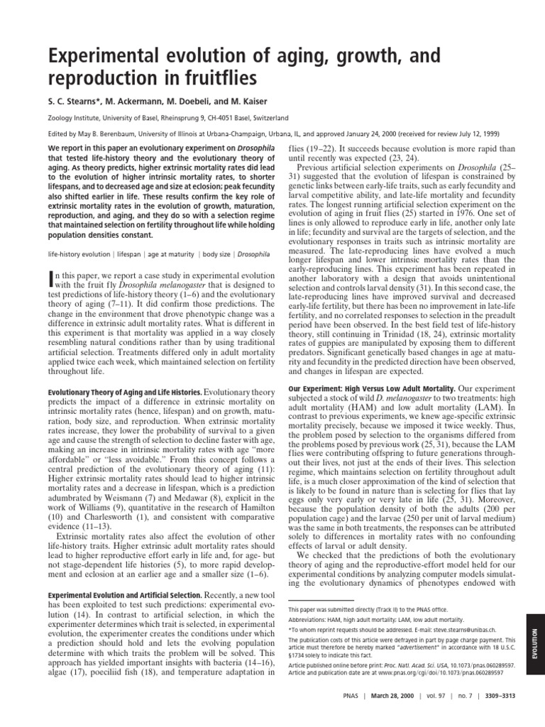 PNAS 2000 Stearns 3309 13 | PDF | Natural Selection | Evolution