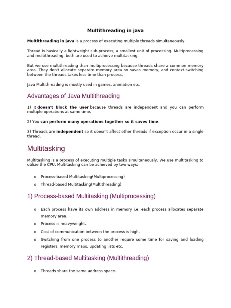 Multithreading in Java | PDF | Process (Computing) | Thread (Computing)