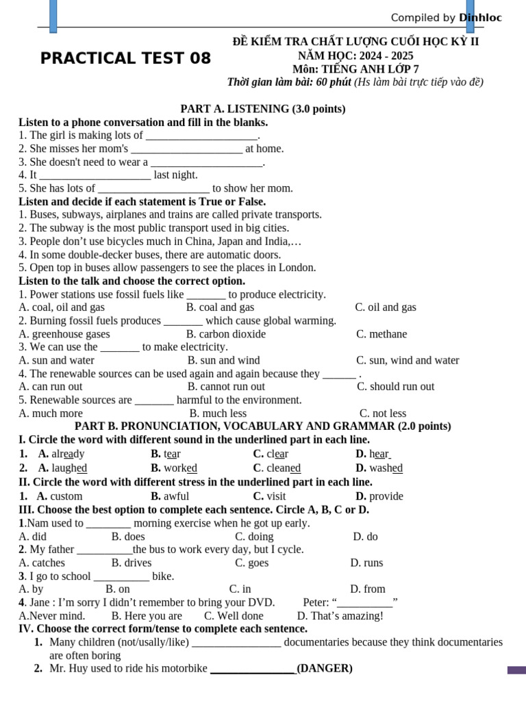 PRACTICAL TEST 08 | PDF | Fossil Fuels | Adolescence