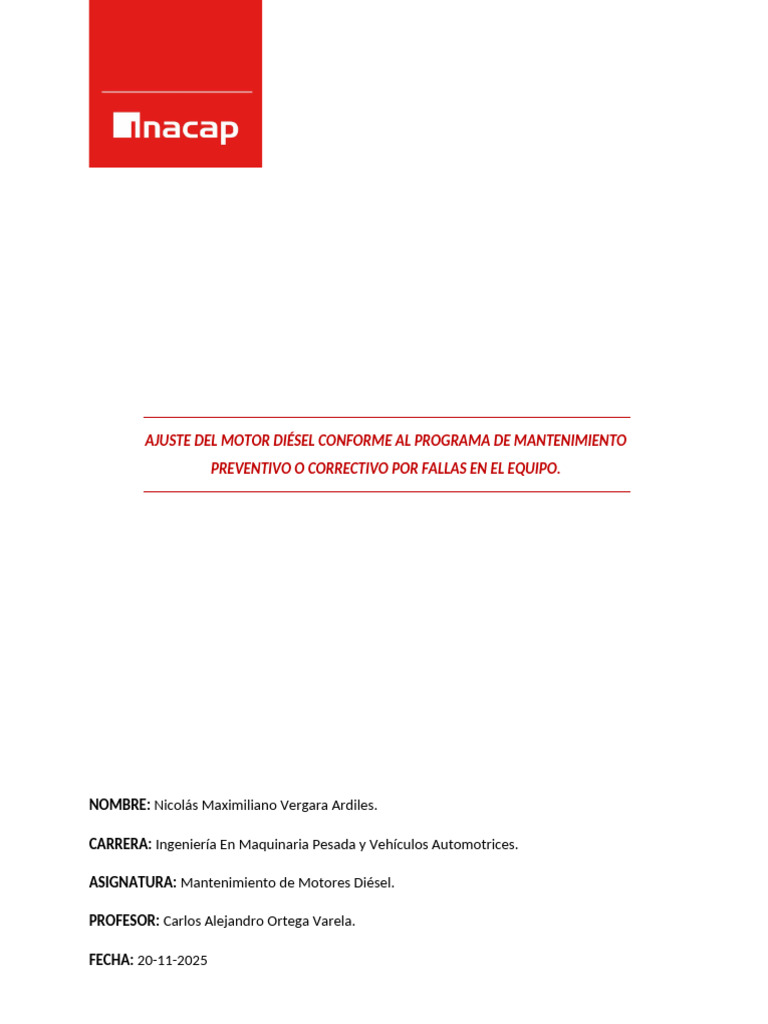 INFORME Mantenimiento de Motores Diesel NICOVA | PDF | Contaminación ...