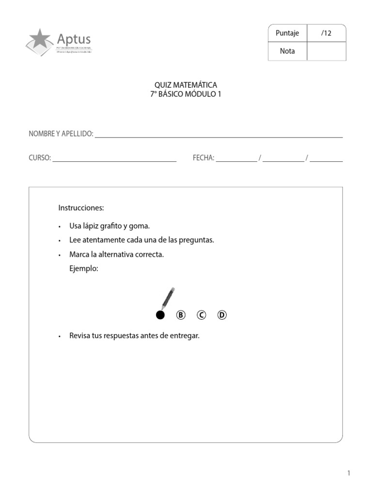 Mat7 Quiz m01 | PDF