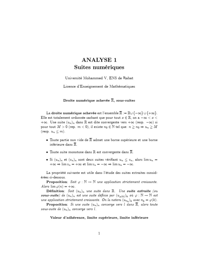 Analyse des suites numériques et limites | PDF | Limite (mathématiques ...