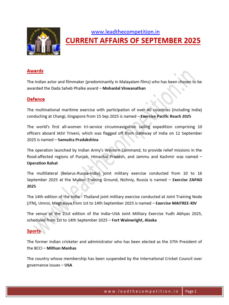 Current Affairs of September 25 | PDF