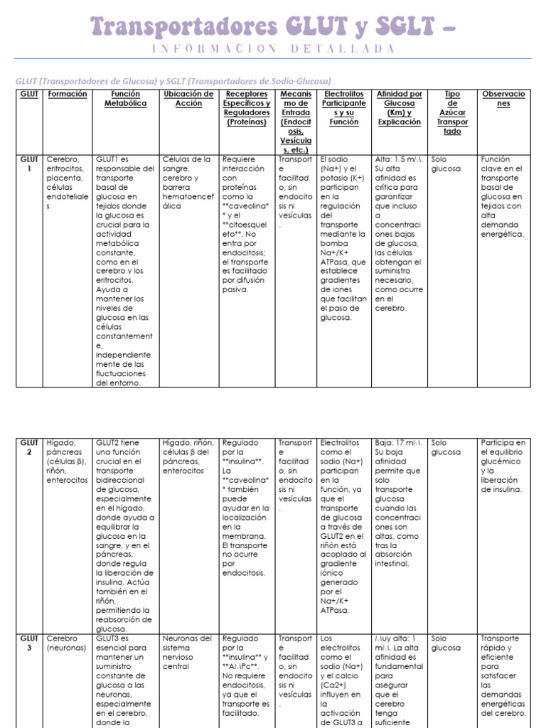 Transportadores GLUT y SGLT Información Detallada | PDF | Sodio | Insulina