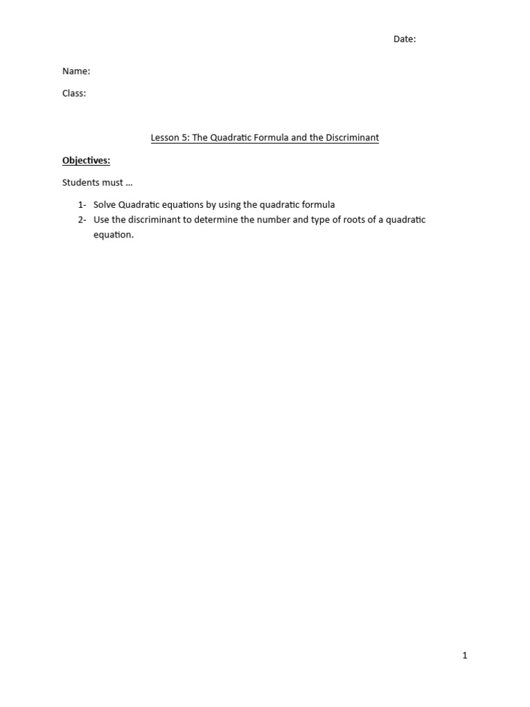 Quadratic Formula & Discriminant Guide | PDF