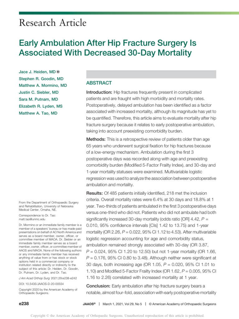 Early Ambulation After Hip Fracture Surgery Is.10 | PDF | Medicine ...