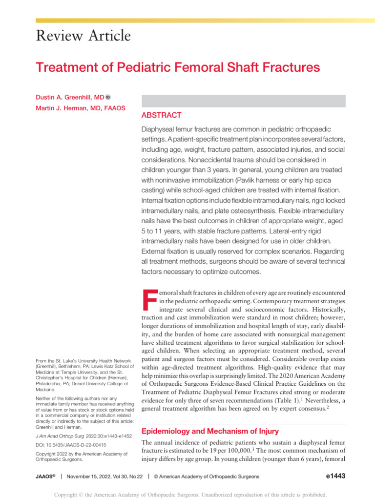 Pediatric Femoral Shaft Fracture Treatment | PDF | Orthopedic Surgery ...