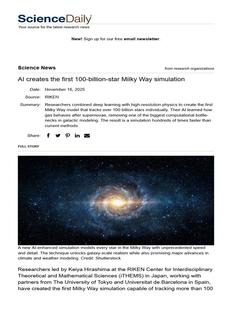 AI Creates The First 100-Billion-Star Milky Way Simulation ...