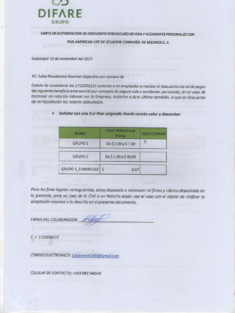Carta de Autorizacion Seguro de Asistencia Medica - Saludsa Sacan ...