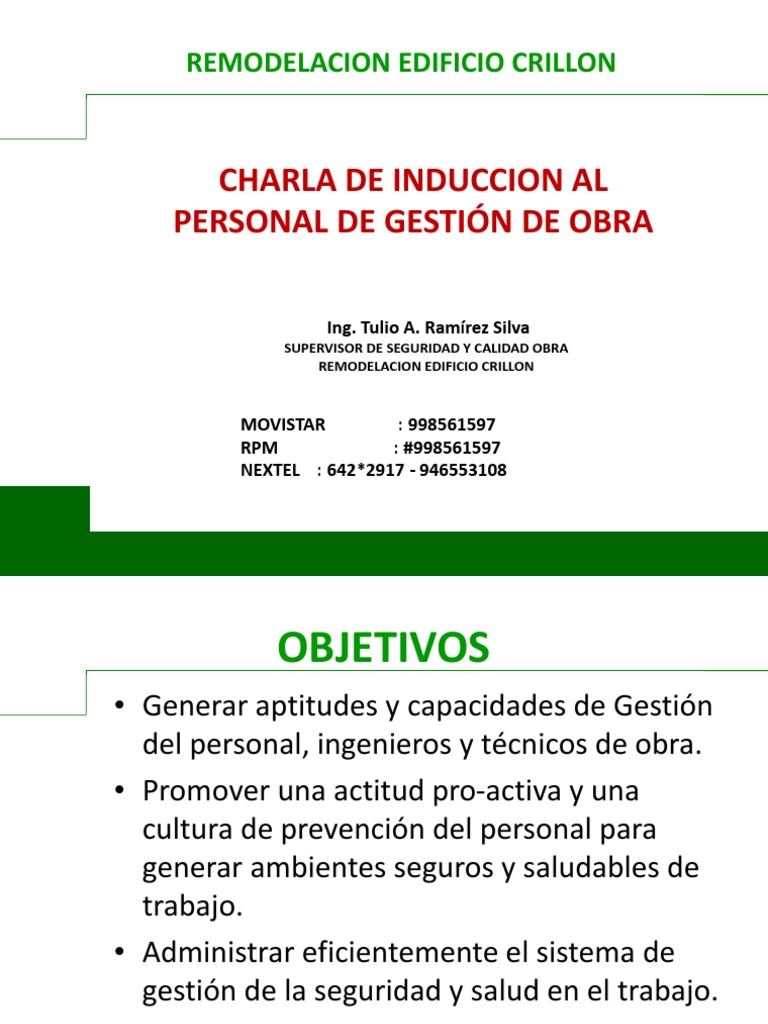 CHARLA DE INDUCCIÓN PROF. Y TEC. DE OBRA | PDF | Excavación (Arqueología) | Andamio