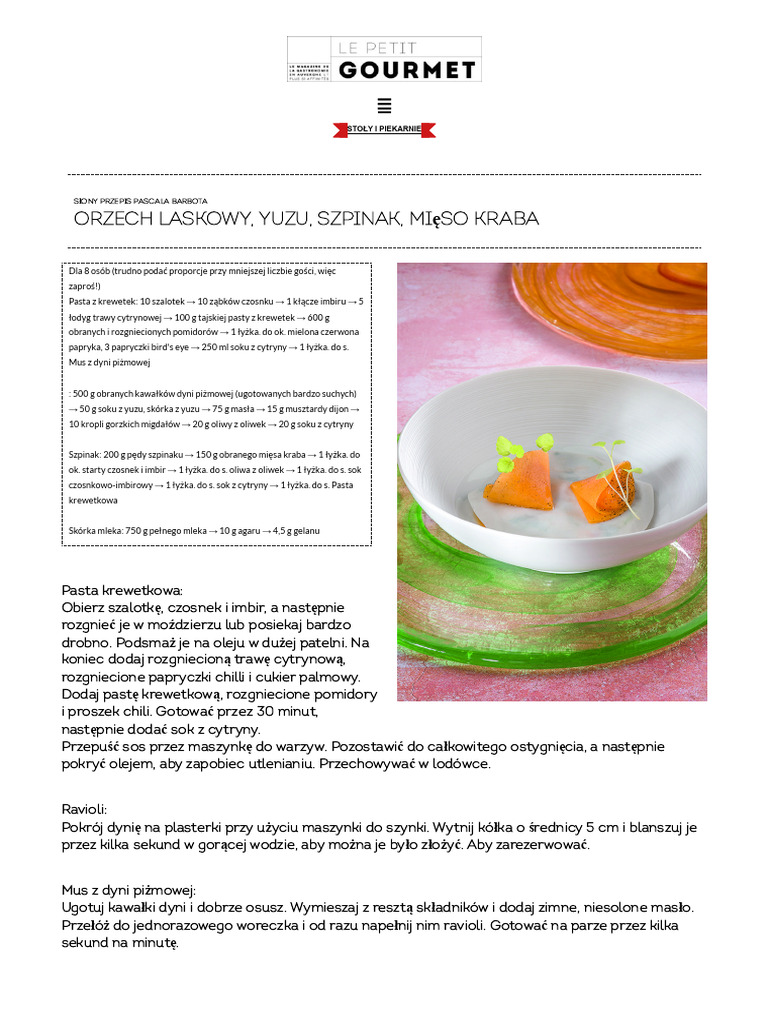Pascal Barbot - Orzech Laskowy, Yuzu, Szpinak, Mięso Kraba Autorstwa | PDF