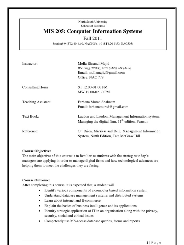 Unit Outline MIS 205 | PDF | Management Information System ...