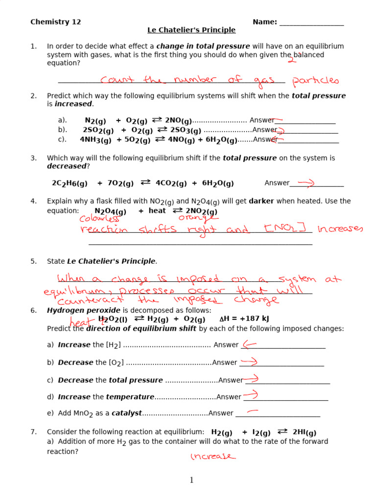 CH 12 Worksheet 2-2 With Answers | PDF | Chemical Equilibrium ...