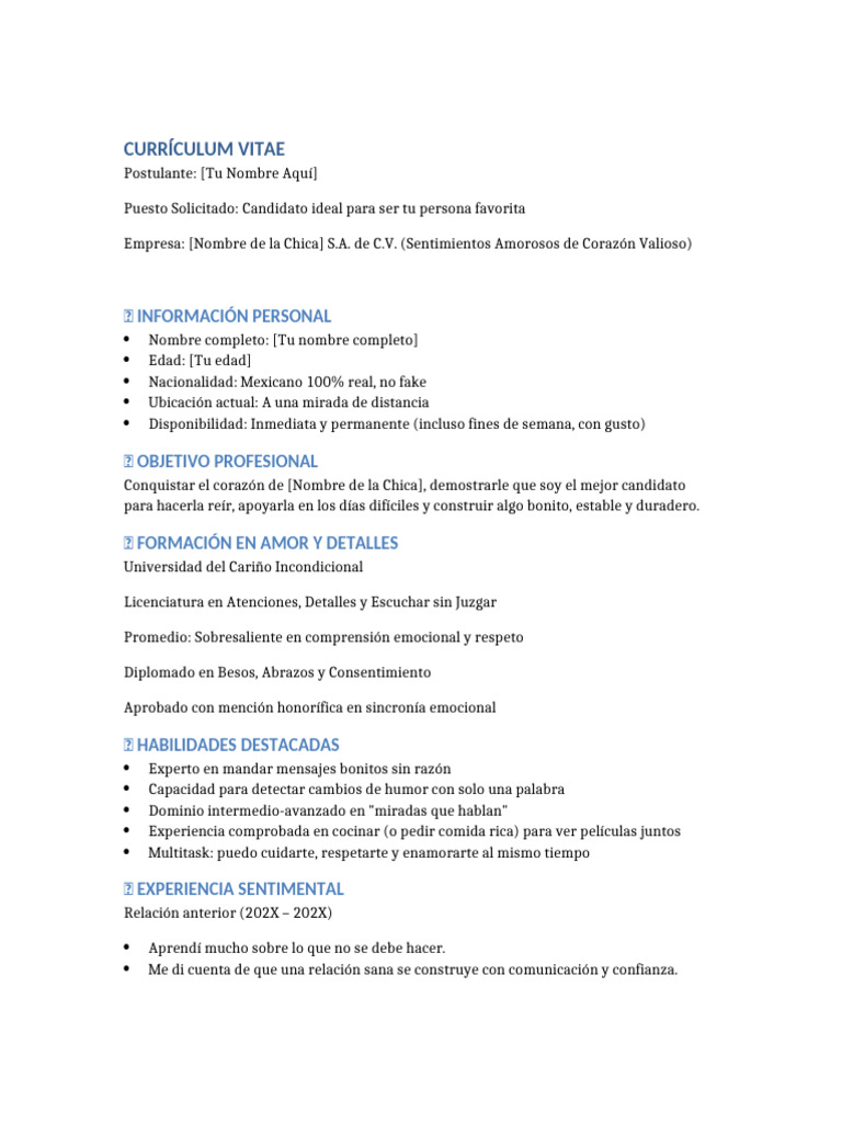 CV Romántico para Ella | PDF