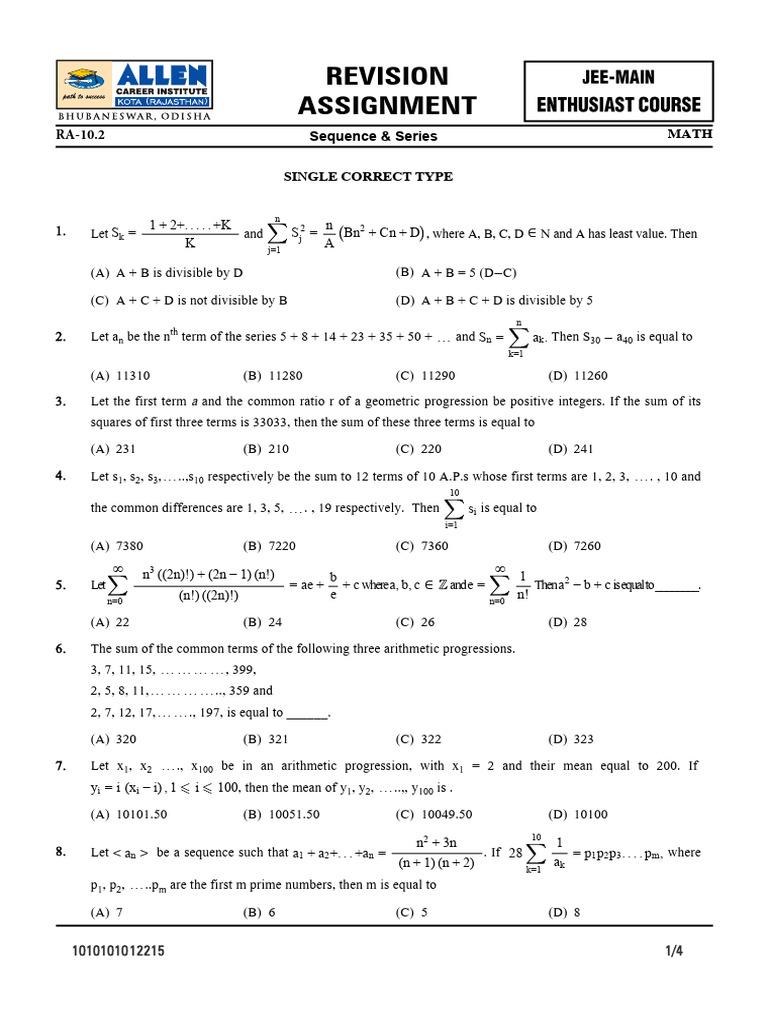 Math Problems on Sequences and Series | PDF | Mean | Arithmetic