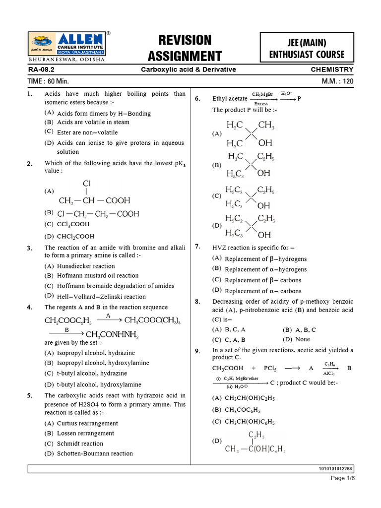 WEEK-02 - CHEM - Carboxylic Acid & Derivative - SC | PDF | Ester | Acid