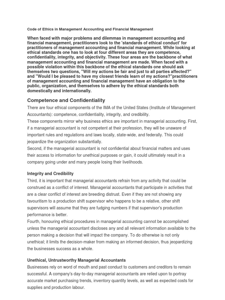 The Four Pillars of Ethics in Management Accounting and Financial ...