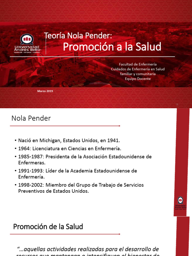 Teoría Nola Pender. EFER 702 2019 | PDF | Comportamiento | Enfermería
