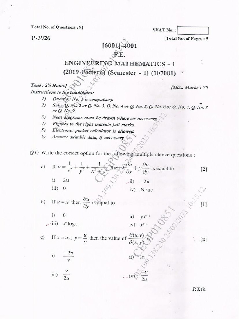 M1 End Sem Question Solve Paper | PDF
