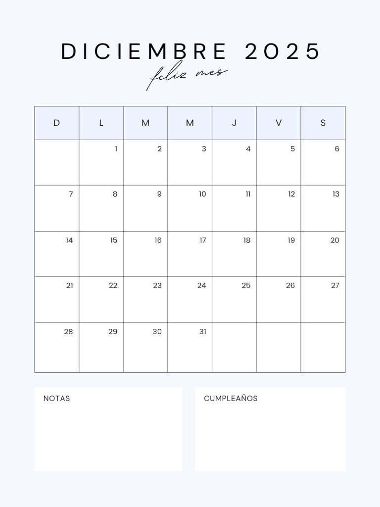 Documento A4 Agenda Calendario Diciembre 2025 Almanaque Minimalista ...