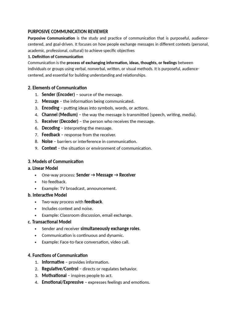 Purposive Communication Reviewer | PDF | Communication | Human ...