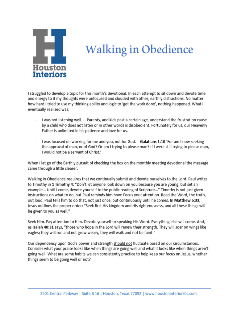 Walking in Obedience: A Devotional Guide | PDF