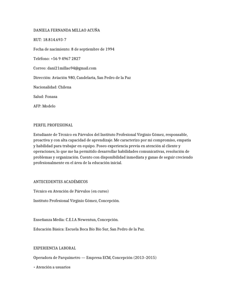 CV Daniela Millao | PDF