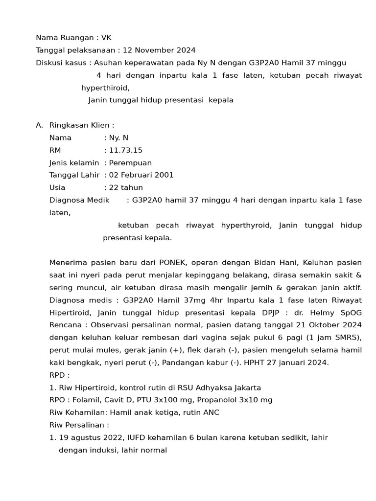 Resume DRK Ruangan VK Vk | PDF