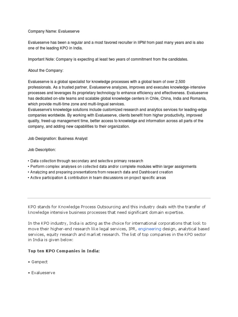 Evalueserve | PDF | Outsourcing | Business Process Outsourcing