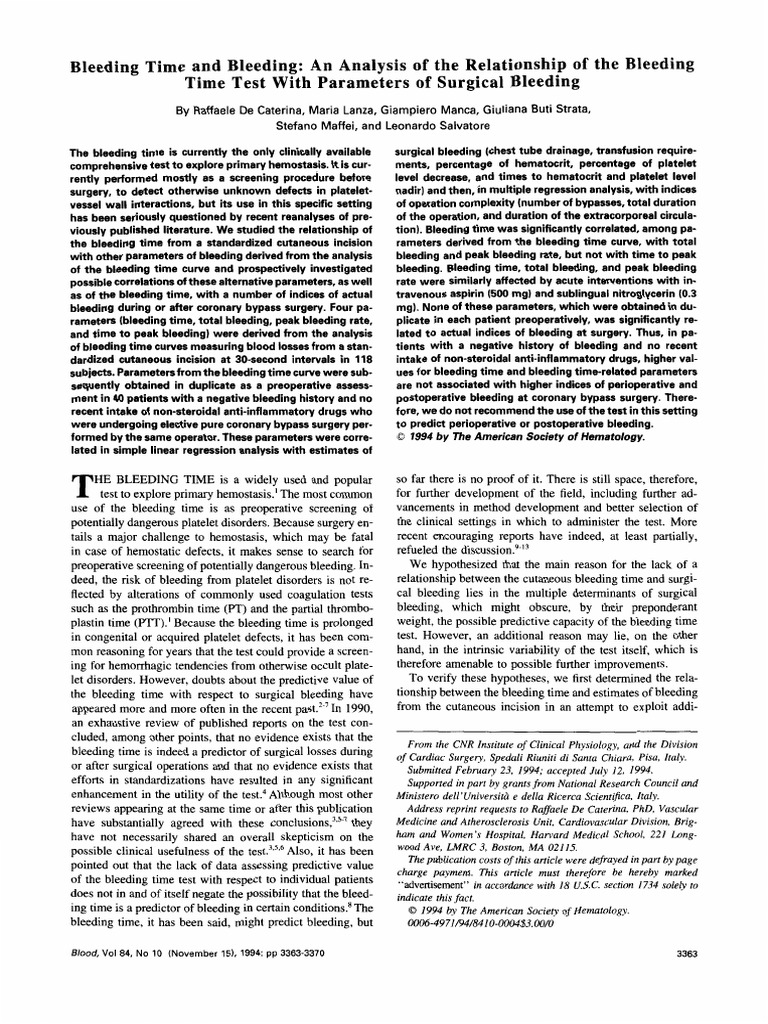 Bleeding Time and Bleeding An Analysis of The Relationship of The ...