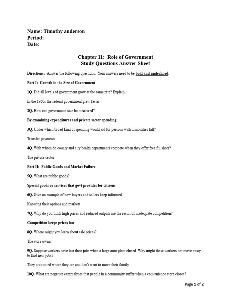 06 Chapter 11 Study Questions Answer Sheet | PDF