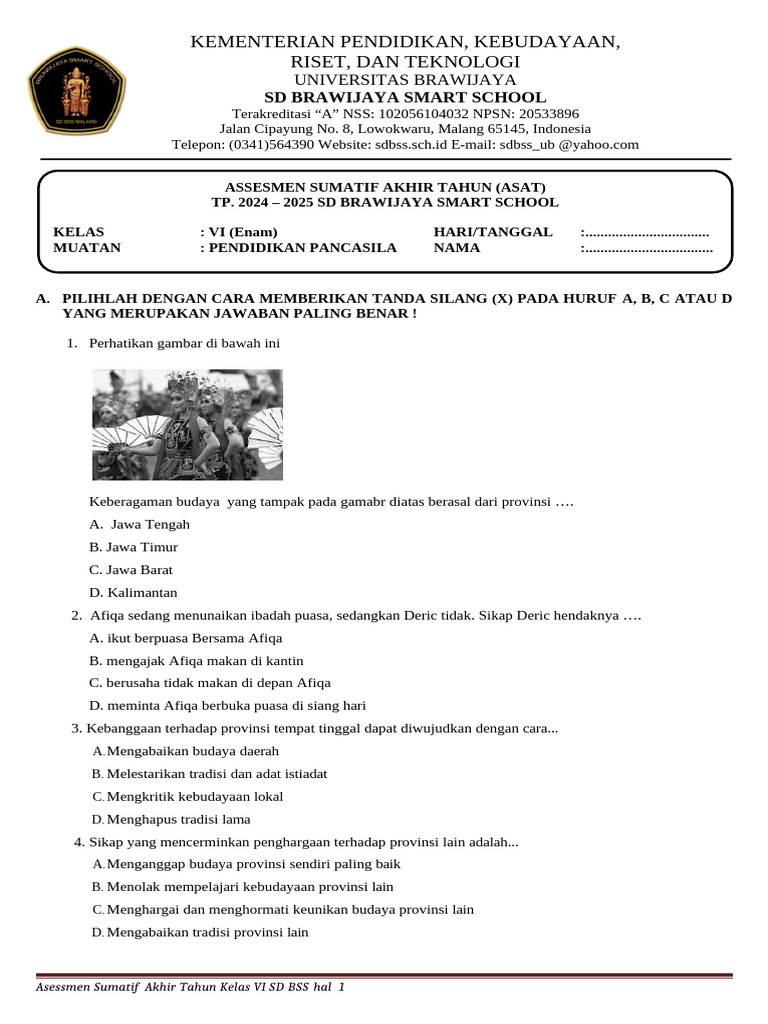 Asesmen Akhir Tahun Kelas VI SD BSS | PDF